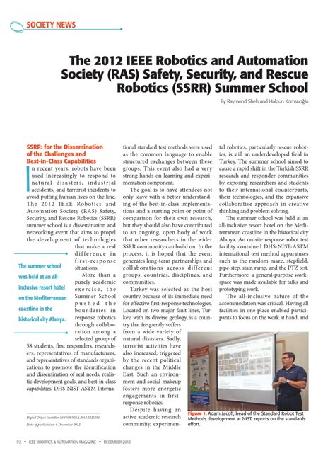 Pdf The 2012 Ieee Robotics And Automation Society Safety Security And Rescue Robotics Summer
