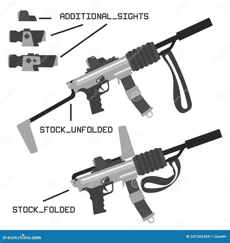 Submachine Gun Modern Firearms Pistol Cartoon Vector Cartoondealer