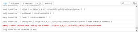 how can script continue running after a timeout error ui vision ui