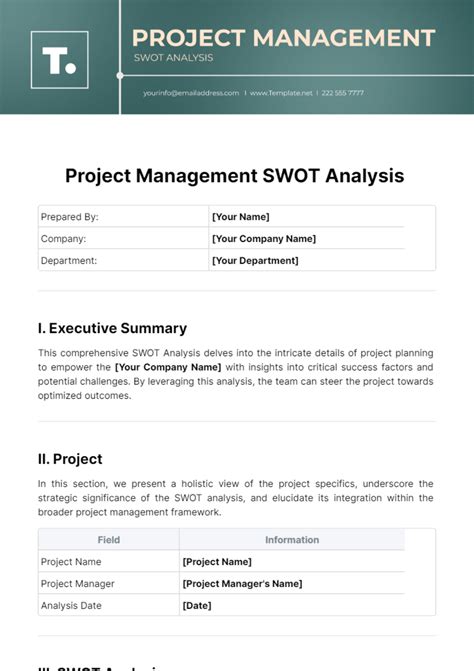Free Project Management Swot Analysis Template To Edit Online