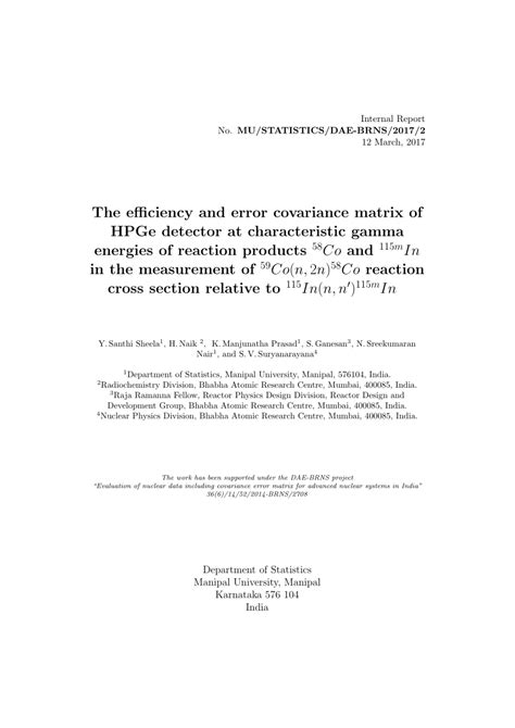 Pdf The Efficiency And Error Covariance Matrix Of Hpge Detector At Characteristic Gamma