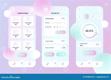 Smart Home Neumorphic Elements Kit For Mobile App Remote Temperature Control Light Sensor