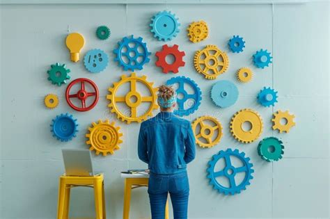Man Interacting With Ai Elements On A Wall Representing Artificial