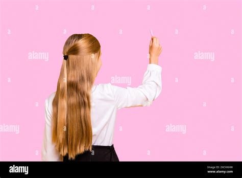 Rear Back Behind View Portrait Of Nice Attractive Genius Intellectual Straight Haired Pre Teen