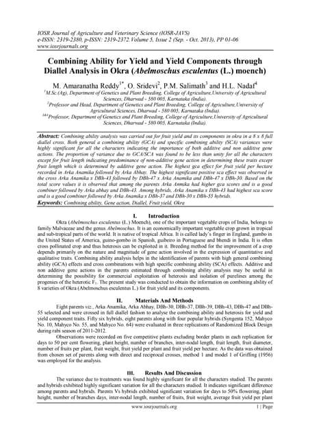 Combining Ability For Yield And Yield Components Through Diallel