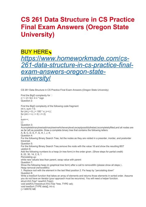 Cs 261 Data Structure In Cs Practice Final Exam Answers Oregon State