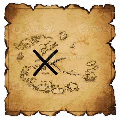Antique Treasure Map With X Marking Location Of Hidden Treasure PNG