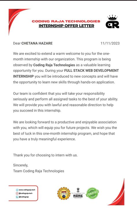 chetana hazare on linkedin internship fullstackwebdevelopment