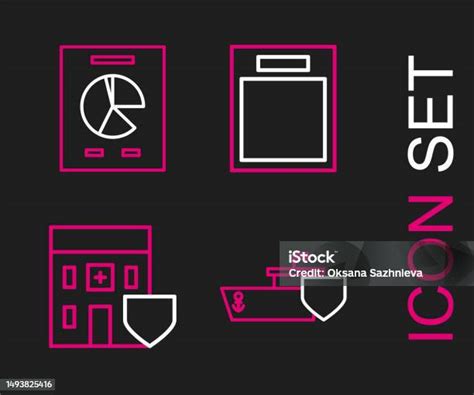 방패 의료 병원 건물 빈 양식 및 문서 그래프 차트 아이콘과 함께 선을 설정합니다 벡터 가득 찬에 대한 스톡 벡터 아트 및 기타