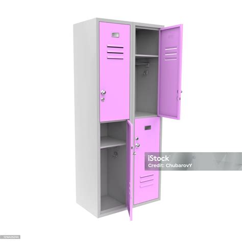 오픈 도어가 있는 분홍색 금속 사물함 2층 수납공간 3d 렌더링 일러스트레이션 0명에 대한 스톡 사진 및 기타 이미지 0명 3차원 형태 가정의 방 Istock