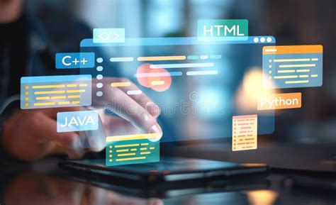 Software Developer Work With Coding Overlays Of Programming Languages