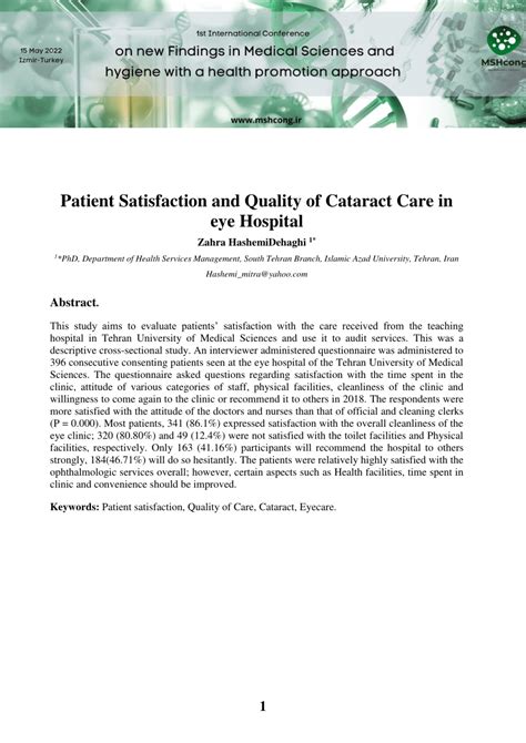 Pdf Patient Satisfaction And Quality Of Cataract Care In Eye Hospital