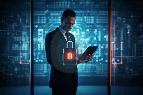 Premium Photo Securing Data With Cybersecurity Network The Businessmans Digital Padlock For