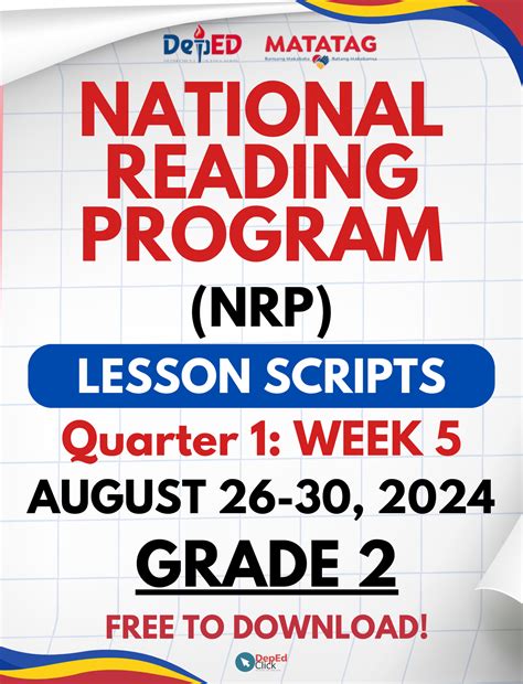 Grade 2 Nrp Lesson Scripts Quarter 1 Week 5 Aug 26 30 2024 Deped