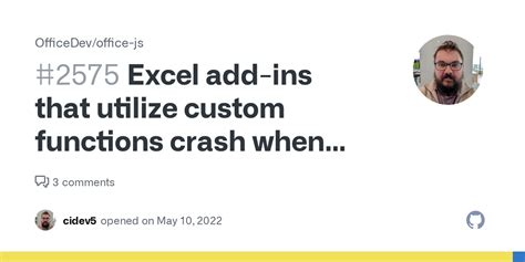 excel add ins that utilize custom functions crash when running custom