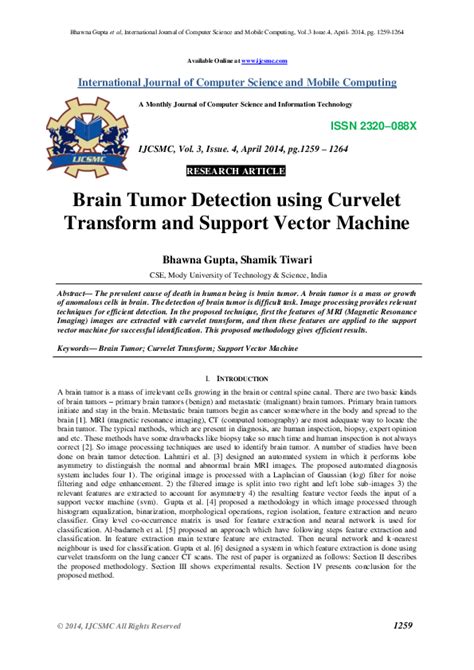 pdf brain tumor detection using curvelet transform and support vector