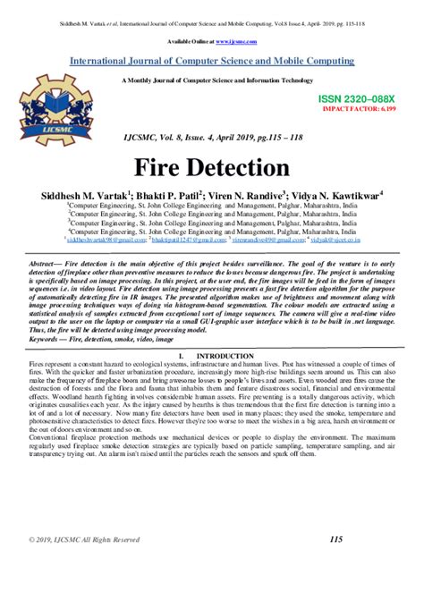 pdf fire detection﻿ ijcsmc journal