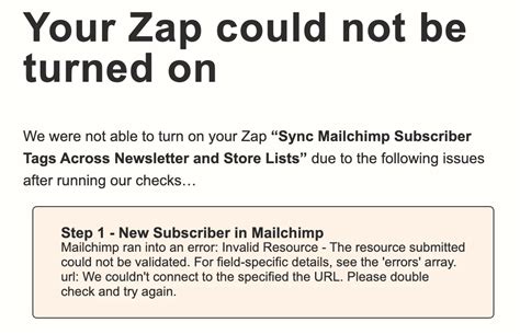 Mailchimp Ran Into An Error Invalid Resource The Resource Submitted Could Not Be Validated