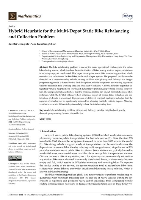 Pdf Hybrid Heuristic For The Multi Depot Static Bike Rebalancing And