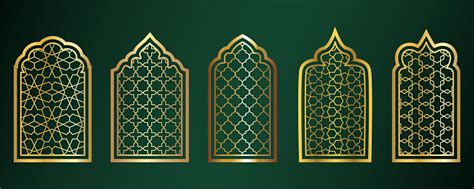 황금 라마단 창문 장식이 있는 이슬람 문틀 녹색 배경에 아랍 모스크 아치 이슬람 벡터 장식 0명에 대한 스톡 벡터 아트 및 기타 이미지 Istock