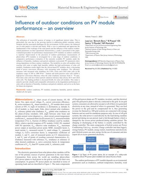 PDF Influence Of Outdoor Conditions On PV Module Performance An Overview