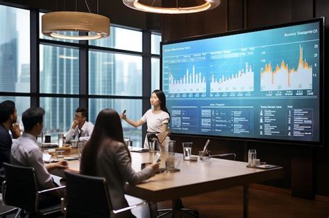 Premium Ai Image Businesswoman Presents Data Insights Generative Ai