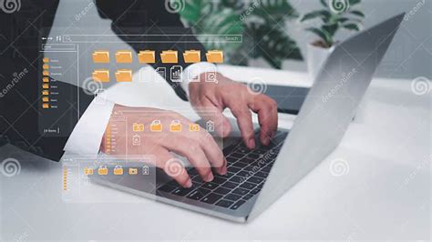 Folder Document Management System Dms Open File Folder With Flying Blank Documents With Computer