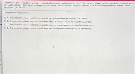 Solved The Correlation Between Height And Arm Span In A Chegg Com