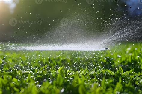 Water splash spray at the grass or garden field could be from hose or ...