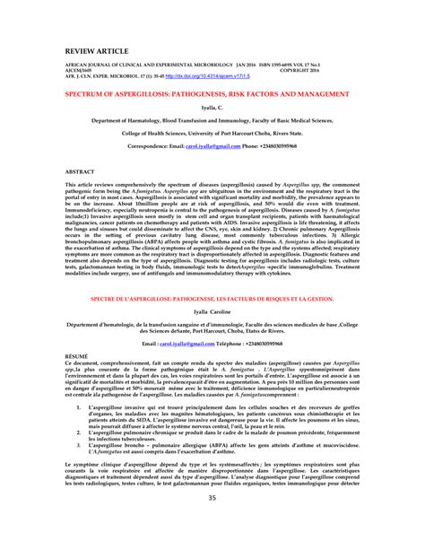 Pdf Spectrum Of Aspergillosis Pathogenesis Risk Factors And Management