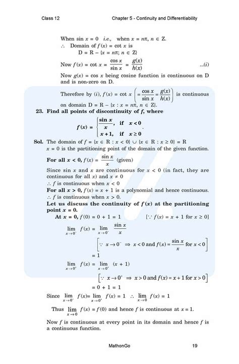 Ncert Solutions For Class Maths Chapter Continuity And Differentiability Mathongo
