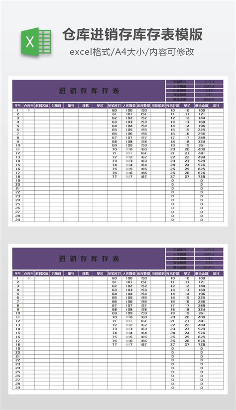 仓库进销存库存表模版下载 编号24246952 库存单 我图网