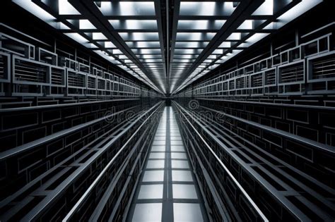High Tech Server Room With Advanced Computing Equipment And Powerful