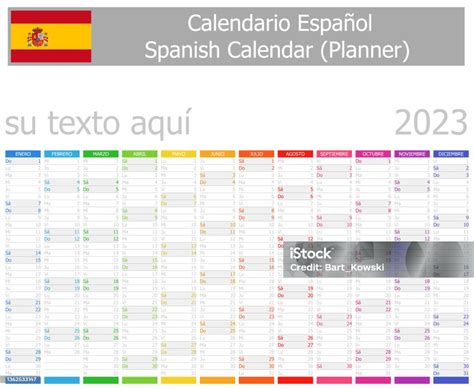 2023 Spanish Planner Calendar With Vertical Months Stock Illustration