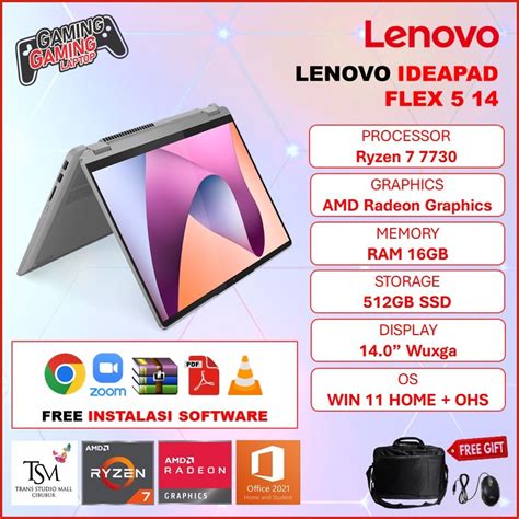 Jual Laptop Lenovo Ideapad Flex 5 14ABR8 2in1 Ryzen 7 7730 16GB 512SSD W11 OHS Shopee Indonesia