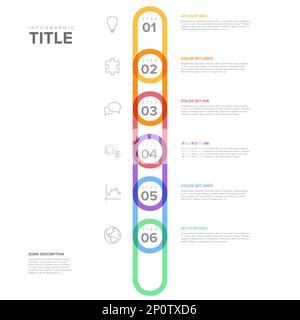 Six Vector Rounded Vertical Progress Steps Template With Numbers Icons And Descriptions Simple