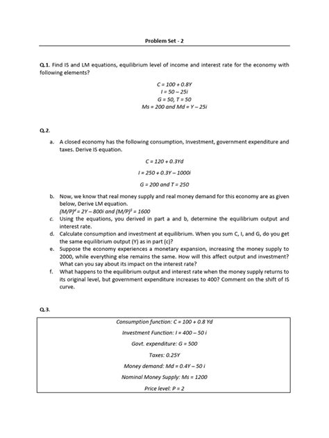 Macro Problem Set 2 Pdf Multiplier Economics Economic Equilibrium