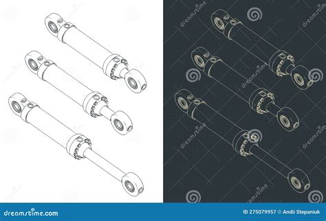 Plano Isométrico Del Cilindro Hidráulico Ilustración Del Vector