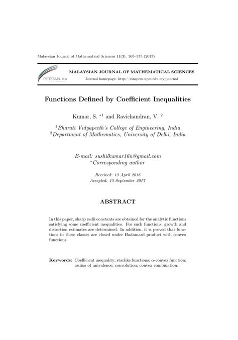 Pdf Functions Defined By Coefficient Inequalities