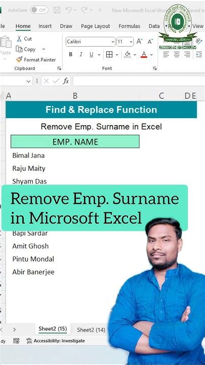 remove employees surname in microsoft excel apply find and replace