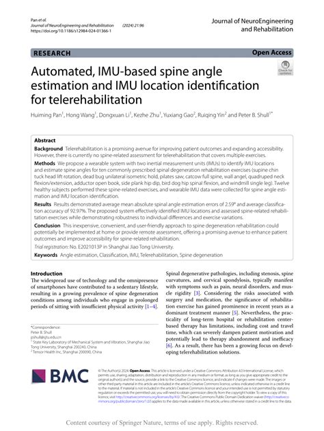 Pdf Automated Imu Based Spine Angle Estimation And Imu Location Identification For