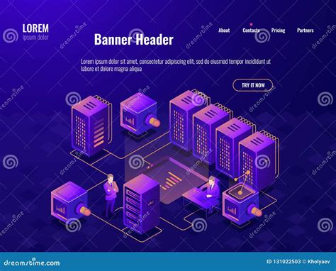 Big Data Processing Isometric Icon Server Room People Working In The Data Center Cloud Data