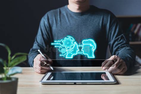 Man Use Tablet Command Prompt Ai Chat Big Data Storage Stock Photo Image Of Interface