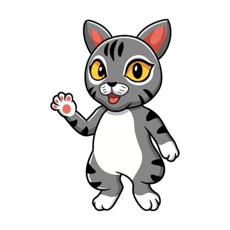 Leuke Manx Kat Cartoon Zwaaiende Hand Premium Vector