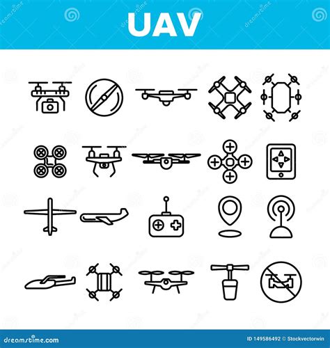 Drones Linear Icons Set Flying Quadcopters Remote Controlled Unmanned Hovering Aerial