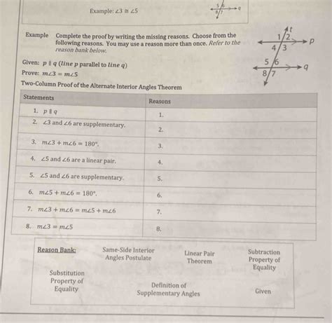 Example ∠ 3≌ ∠ 5 Example Complete The Proof By Writing The Missing