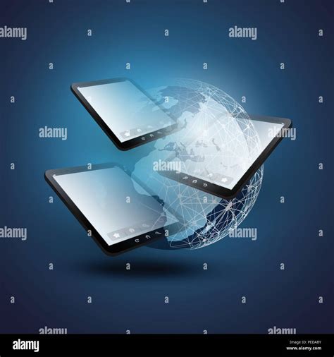 Cloud Computing Design Concept With Earth Globe And Tablet Pc Digital Network Connections