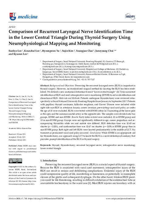 Pdf Comparison Of Recurrent Laryngeal Nerve Identification Time In The Lower Central Triangle
