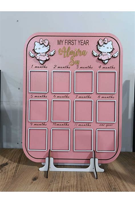 Mİshe Tasarim Ahşap Bebek 1 Yaş Panosu Sevimli Kity Konseptli Doğum