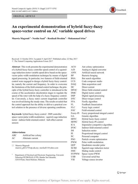 An Experimental Demonstration Of Hybrid Fuzzy Fuzzy Space Vector Control On Ac Variable Speed